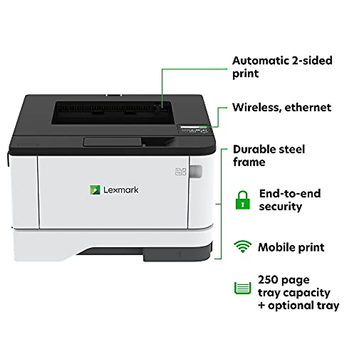 Lexmark B3442dw Black and White Laser Printer, Wireless with Ethernet, Mobile-Friendly and Cloud Connection with Automatic Two-Sided Printing CarbonNeutral Certified Office Printer (4-Series)