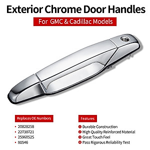 This Hill Exterior Chrome Door Handle,Front Left Driver Side Compatible with 2007-2014 Silverado Suburban Avalanche Tahoe GMC Sierra Yukon Cadillac Escalade-Replaces#20828258 22738721 25960525 80546
