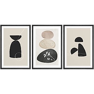 wall26 Framed Canvas Print Wall Art Set Geometric Mid-Century Polygons Graffiti & Street Art Abstract Illustrations Modern Art Decorative Zen for Living Room, Bedroom, Office - 16"x24"x3 Black