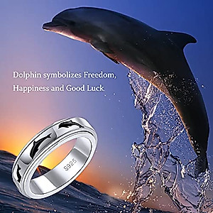 LEXLUNE Animal Ring Dolphin Fidget Ring Spinner Ring for Anxiety Women Men Daughter Real S925 Sterling Silver Band Ring
