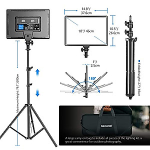 Neewer 18" Led Video Light Panel Lighting Kit with Remote, 2-Pack 45W Dimmable Bi-Color +Light Stand, 3200K–5600K Soft Light CRI 97+ 4800Lux for Game/Live Streaming/YouTube/Photography