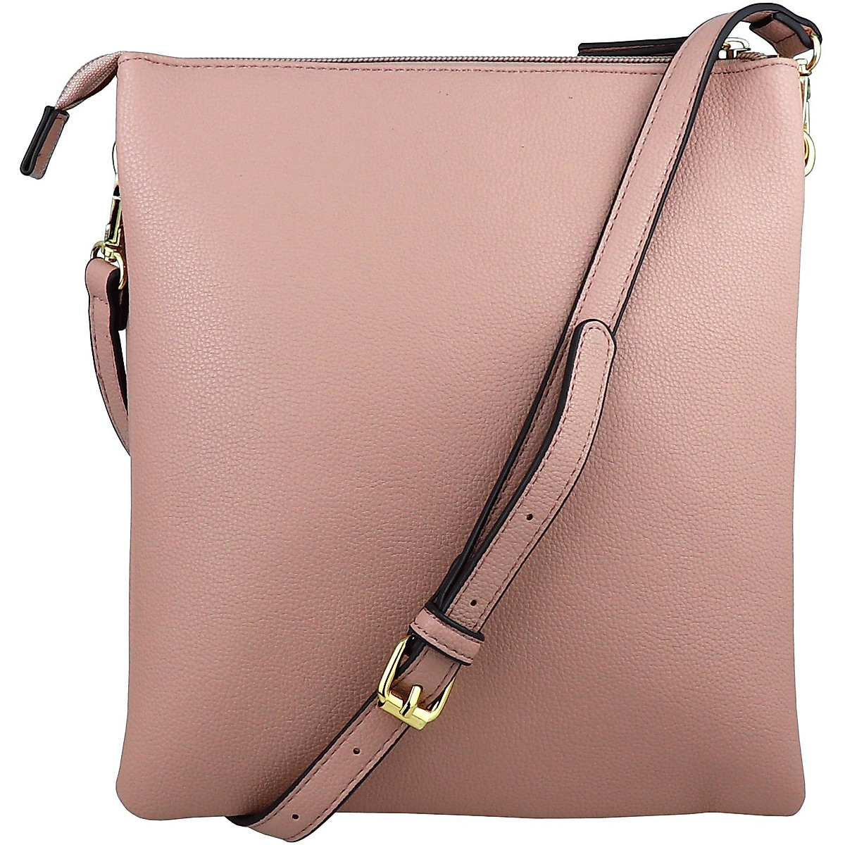 B BRENTANO Vegan Double-Zip Pocket Crossbody Handbag Purse wih Big Tassel Accent (Blush)