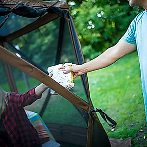 CLAM Quick-Set Escape Sky Camper 11.5 x 11.5 Foot Portable Pop-Up Outdoor Gazebo Screen Tent 6 Sided Canopy Shelter w/Ground Stakes & Carry Bag, Brown