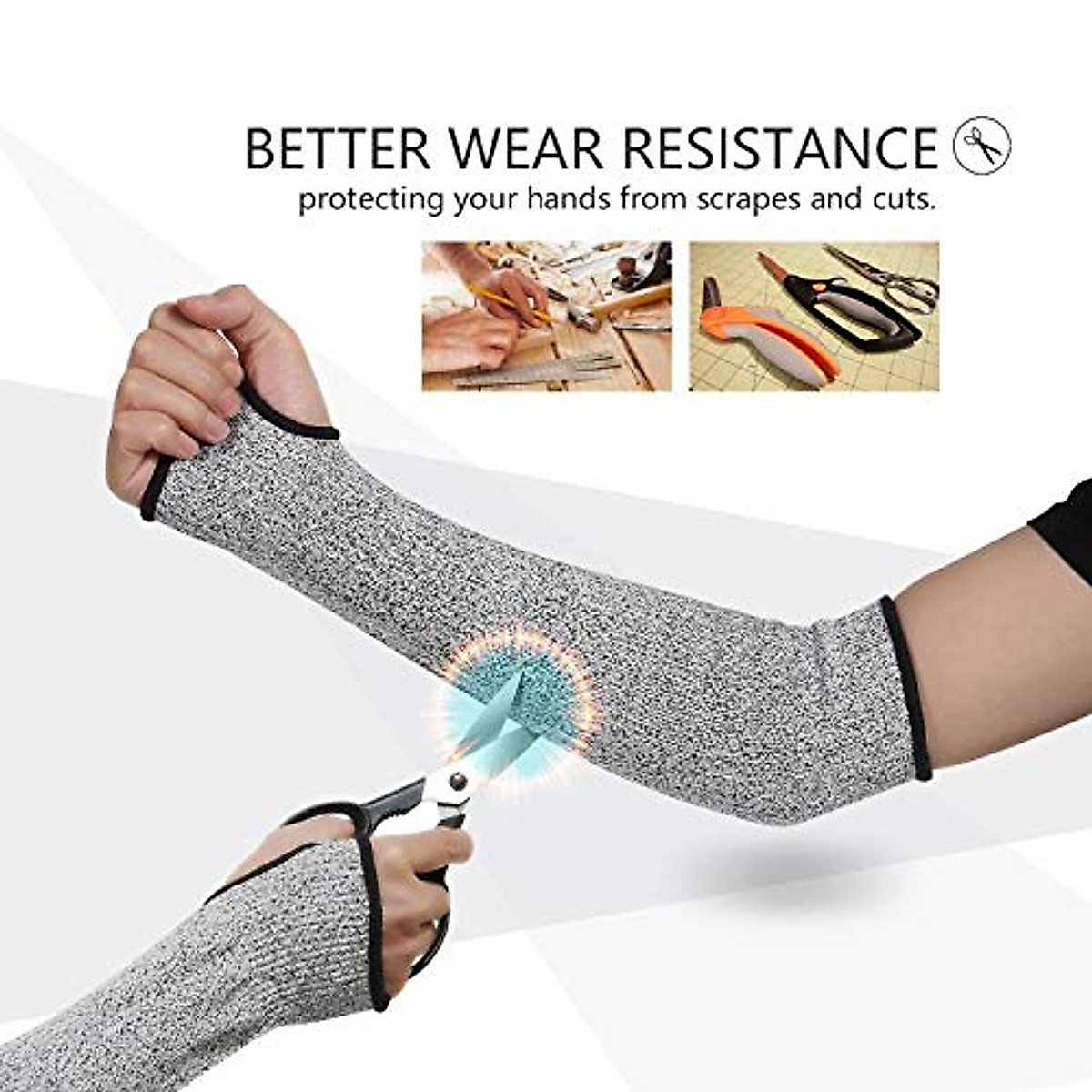 Cut Resistant Sleeves with Thumb Hole, Arm Protection Knit Sleeves, Level 5 Protection, Slash Resistant Safety Protective Sleeves, Grey, 1 Pair
