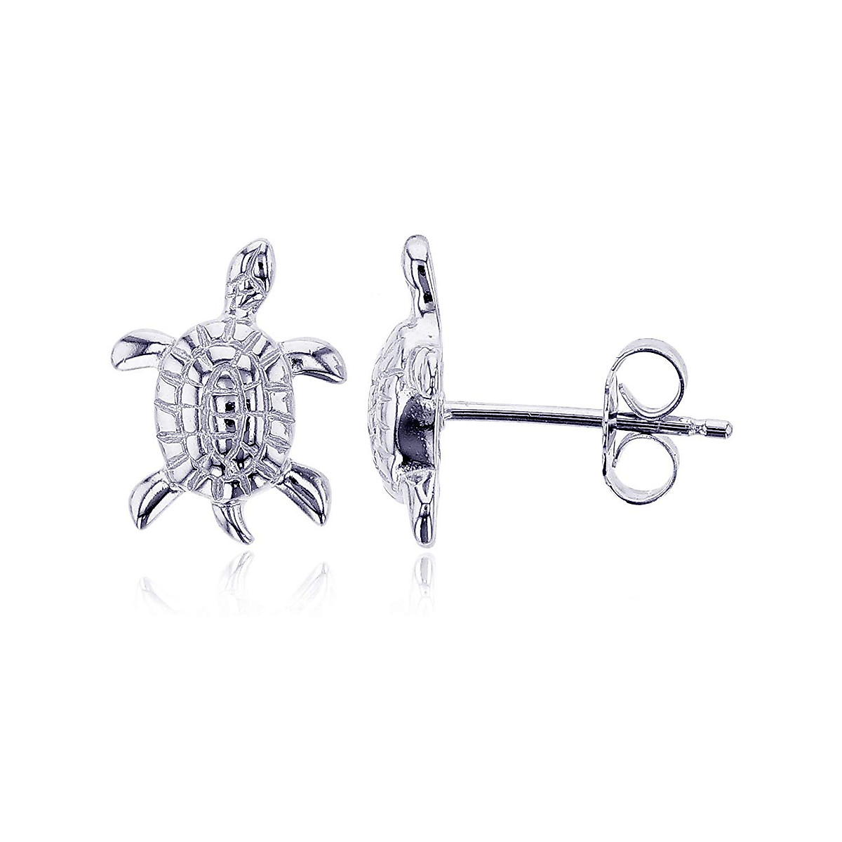 925 Sterling Silver Polished Sea Turtle Stud Earrings for Women | 12.5mm Gold Plated Hypoallergenic Studs
