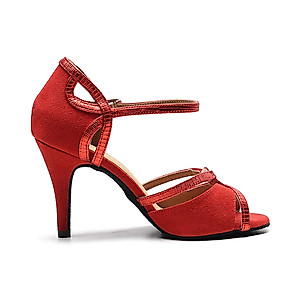Goettin Professional Latin Dance Shoes Satin Salsa Dancer Shoes Ballroom Tango Dancing Shoes for Women with 3.5" Heel by FBA (US7.5) Red