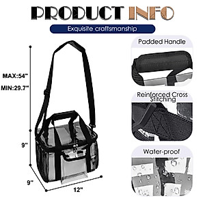 DST Gainbow Clear Lunch Bags For Work, 24-Can Large Transparent Lunch Bag Stadium Approved, Clear Tote Bag with Adjustable Strap and Front Pocket for Men Women(12"x 9" x 9" Black)