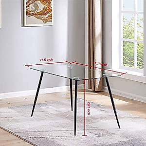 IDS Home Office Furniture Contemporary Computer Desk, 0.31” inch Tempered Transparent Glass Tabletop Writing Table (Black Metal Legs Frame)