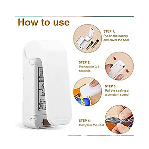 Portable Bag sealing machine mini magical sealer - latest upgraded snack sealer seals the bag to keep it fresh, small in size magnet attached to mount only takes 2 AA batteries and gently operate without any button. Perfect for bags of snacks