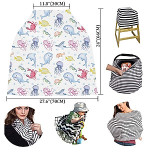 Nursing Cover Breastfeeding Scarf, Animal Theme Cute Cartoon Ocean Creatures Baby Car Seat Covers Stroller Cover, Multi-Use Carseat Canopy Cover for Boys and Girls Shower Gift