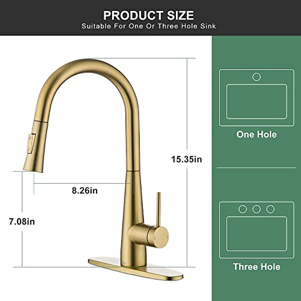 Tohlar Gold Kitchen Faucet, Kitchen Faucets with Pull Down Sprayer, Stainless Steel Single Handle Kitchen Faucet Fit for 1 or 3 Holes Kitchen Sink Faucet Gold Faucet for Kitchen Brushed Gold