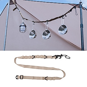 TOPINCN Outdoor Tent Camping Clothesline with Hooks, Travel Clothesline Multipurpose Shoulder Strap 24 Holes Adjustable Hanging Camping Clothesline Lanyard Clothes Line Rope(Khaki)