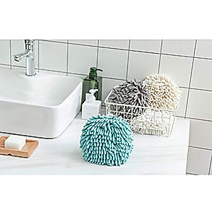 RINTATI Microfiber Hand Towel For Bathroom Blue and Grey Chenille Fluffy Decorative Small Soft Towel Ball with Loop for Kitchen Powder Room.