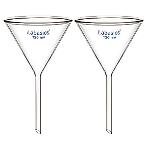 Labasics 2-Pack Glass Heavy Wall Funnel Borosilicate Glass Funnel, Short Stem 120 mm Diameter, 120 mm Stem Length