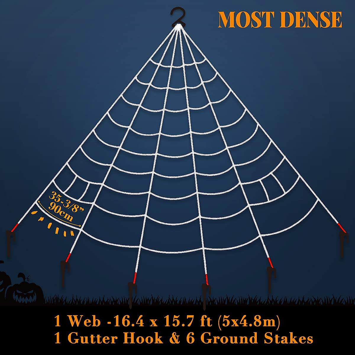 Pawliss Giant Spider Halloween Decorations, 16 Ft Giant Spider Web with 2 Pack 30 inches Spiders Set, Halloween Decorations Outdoor for Patio Lawn Yard Decor