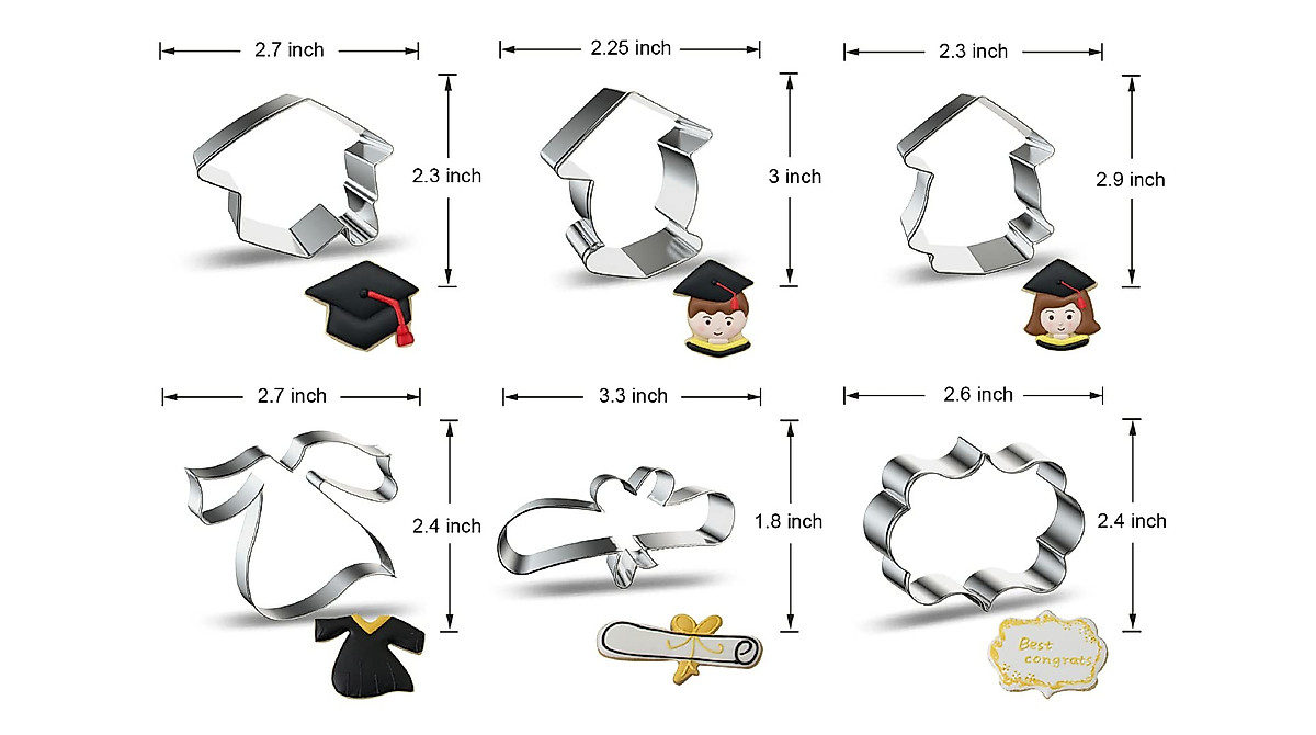 Graduation Cookie Cutter Set - 6 Durable Shapes