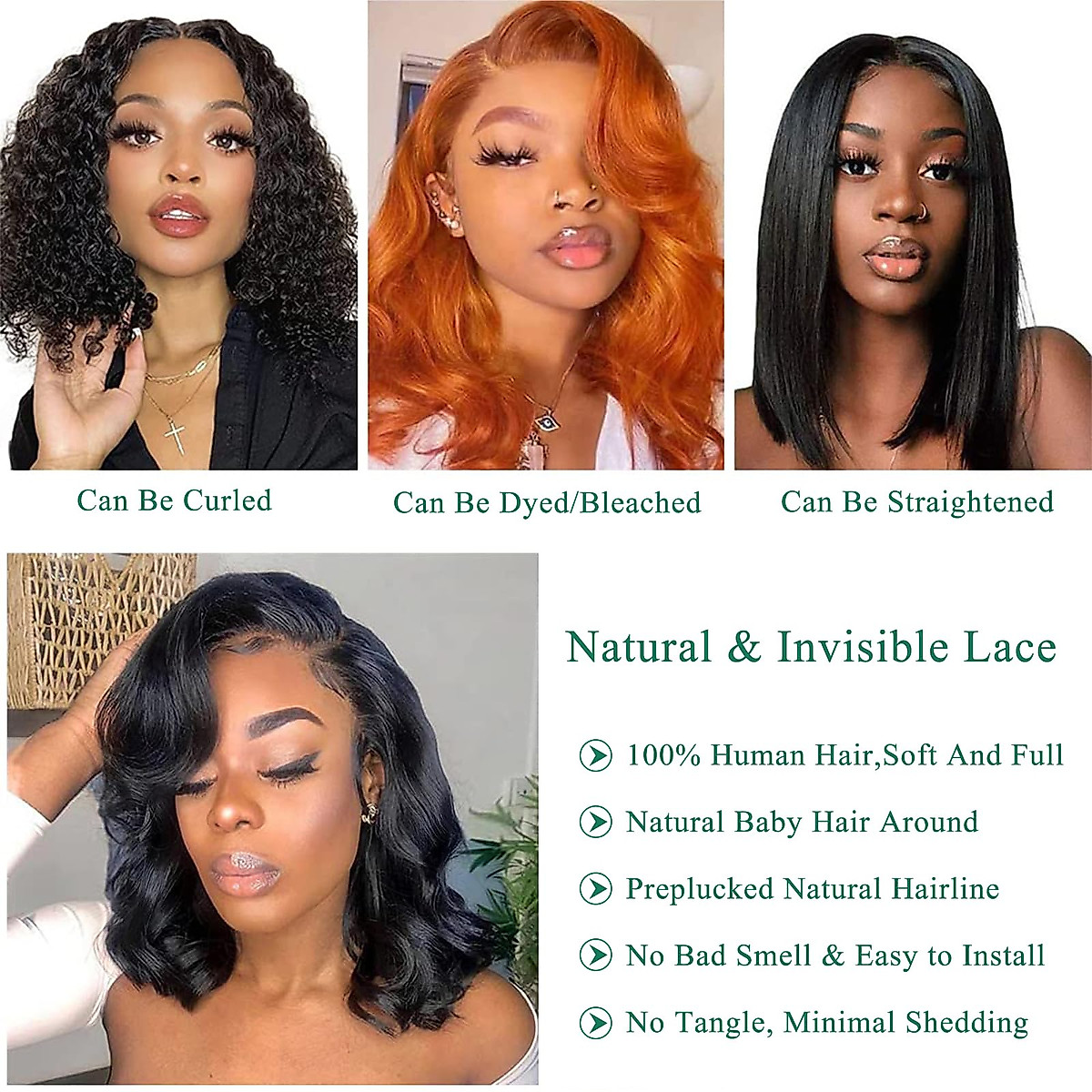 Douyin Bob Wig Human Hair 13x4 Frontal Lace Wig 14 Inch Body Wave 180% Density HD Lace Front Wigs Human Hair Pre Plucked Glueless Bob Wigs for Women Human Hair Wigs (14 inch, Natural Black)