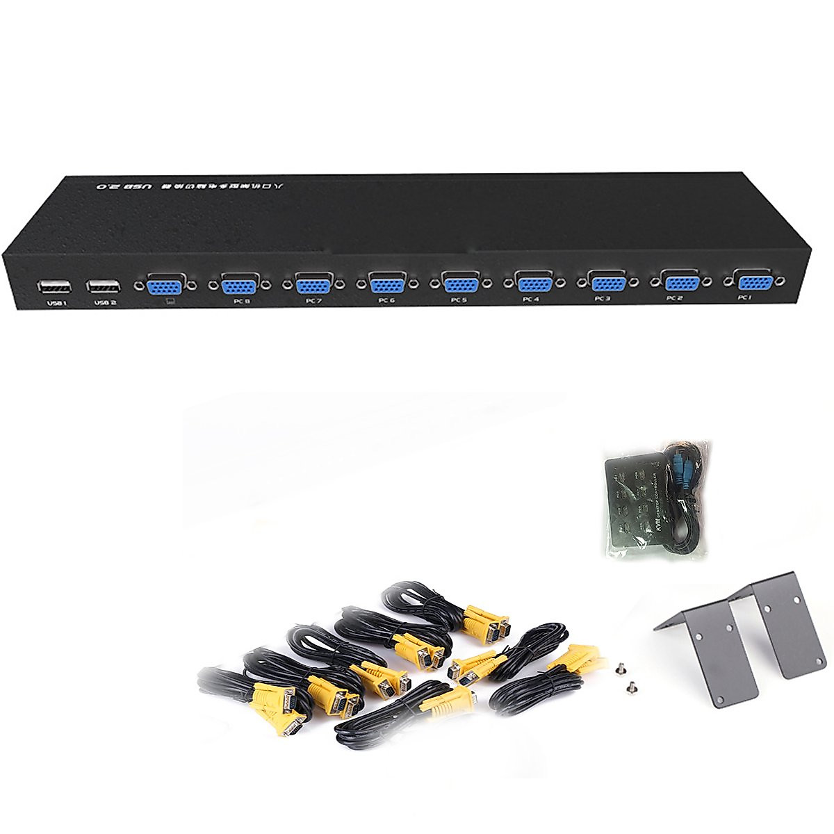 RIJER 8 Port Smart KVM Switch Manual Key Press VGA USB Remote Extension Switcher Console with Original Cable 801UK-L