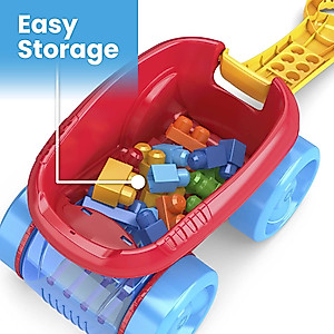 Mega BLOKS Toy Building Set Toddler Blocks, Block Scooping Wagon Learning Toy with Storage - Blue
