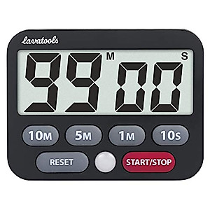 Lavatools KT3 Kitchen Timer & Stopwatch, Large Digits, Loud Alarm, Mute Function, Quick-Set Buttons, Hang Hole, Magnetic Stand for Cooking and Classroom