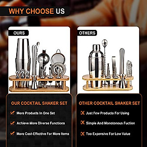 24-Piece Cocktail Shaker Bartender Kit with Stand, Boston Shaker, Mixing Spoon, Muddler, Measuring Jigger, Lemon Squeez, Tongs, Corkscrew, Liquor Pourers and More Professional Bar Tools