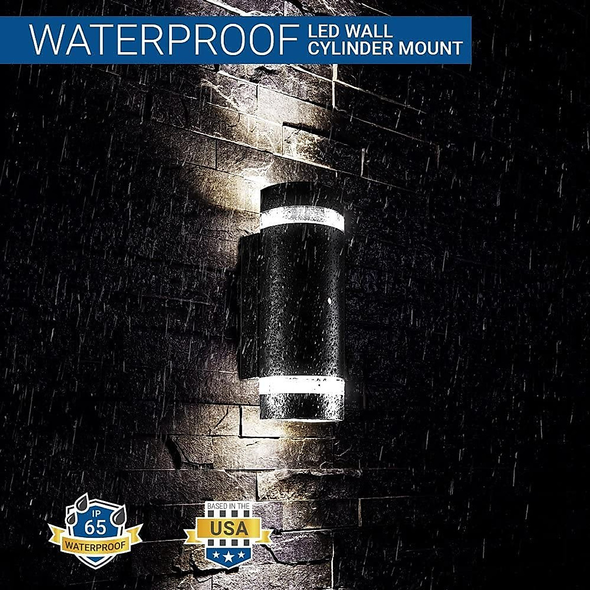 Hyperikon LED Porch Sconce Light, 12W Cylinder, Modern Outdoor Wall Lamp, 4000K Daylight, Black, Photocell, UL, 2 Pack