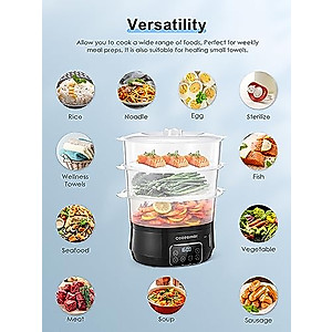 Cozeemax Food Steamer Electric, 13.7QT 3 Tier Digital Vegetable Steamer for Cooking With Appointment 800W, BPA Free, Dishwasher Safe, Auto Shutoff & Boil Dry Protection