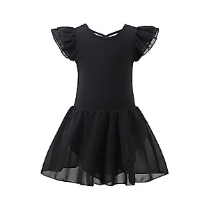 vivifayee Girls Ballet Leotards Dance Tutu Dress with Chiffon Bow Skirted Outfit X-Black