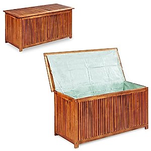 loibinfen Patio Storage Box 59"x19.7"x22.8" Solid Acacia Wood Patio Garden Outdoor Storage Container for Toys, Furniture Deck box (Weight:52.91 lbs)