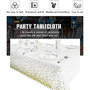 2 Pack White and Gold Tablecloth Disposable Gold Tables Tablecloths for Rectangle 54" x 108" Plastic Tablecloth Party Table Covers for Birthday Thanksgiving Christmas Wedding Outdoor BBQ (White)