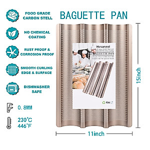Baguette Pans for Baking 15" x 11", Carbon Steel 3 Loaf Nonstick Baguette Baking Tray for French & Italian Perforated French Bread Pan