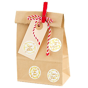 Save The Date Stickers Labels 500 Pieces Per Roll Real Gold Foil Embossed Envelope Stickers for Birthday Wedding Baby Shower Party Invitation 1.5 Inch