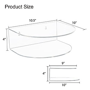 HMYHUM Acrylic Floating Nightstand Set of 2, Wall Mounted Bedside Table for Bedroom, Hanging, 8 lbs Load, 10.5" L x 10 "W x 4" H, Clear