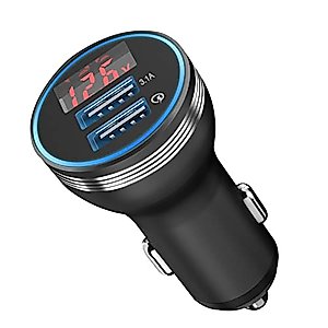 PSXROUKI Car Charger Adapter,5A/51W Dual USB Car Charger Fast Charging QC3.0 Metal Cigarette Lighter USB Charger Voltage Display Compatible with iPhone 11 Pro/8/7/6,iPad Pro, Galaxy Note 8/S8/S7/S6