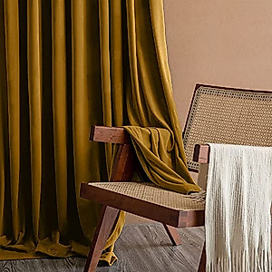 EHLDekol Velvet Curtains 96 inches: Heavy Duty Luxurious Velvet Drapes Set for Home Theater/Living Room/Bedroom W52 x L96 inches 2 Panels Marigold