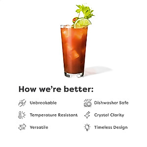 TOSSWARE 14oz Stacking Tall SET OF 4, Premium Quality, Tritan Dishwasher Safe & Heat Resistant Unbreakable Plastic Highball Glasses, Clear