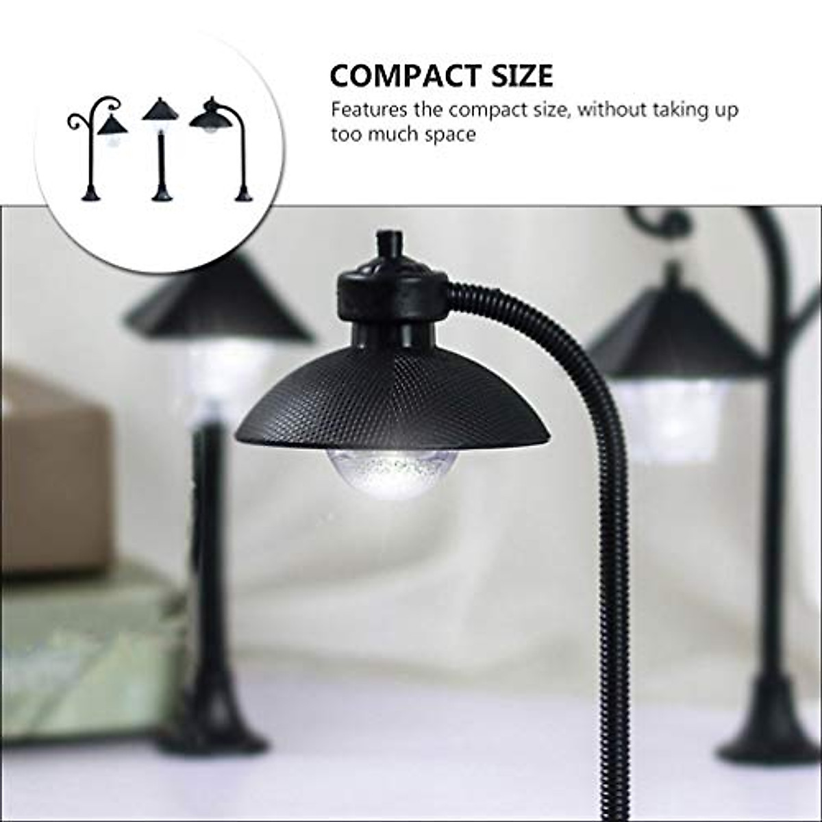 3pcs Model Street Post Lights Ornament Mini Dollhouse Solar Lamp Railway Train Lamp Miniature Village Pathway Lantern Post for Fairy Garden Plant Decoration Black