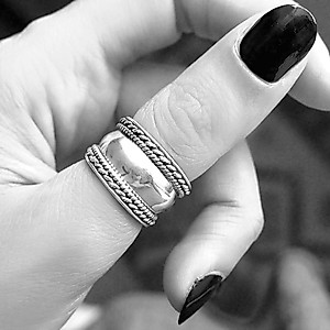 Boho-Magic 925 Sterling Silver Boho Rings for Women, Wide Band Thumb Ring, Adjustable (9)