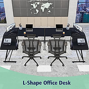 dreamlify Reversible L-Shaped Modern Gaming Pull-Out Keyboard Tray Corner CPU Stand Computer Desk for Home Office Workstation Space Saving, Black