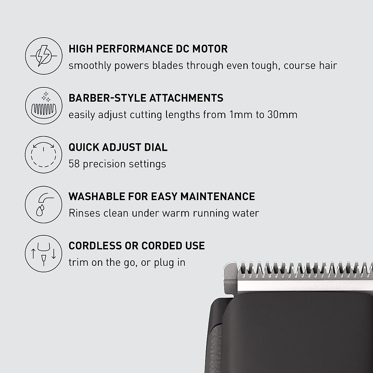 Panasonic Long Beard Trimmer for Men, 58 Length Settings and 4 Attachments for Cutting and Detailing, Cordless or Corded Operation – ER-GB96-K (Black)