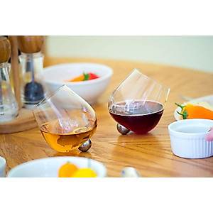 Aura Glass 14oz Stemless Aerating Wine Glasses (Set of 2) - No Spill Glass Tumblers for Red or White Wines that spin on a stainless steel ball, Coasters sold separately, Made in USA