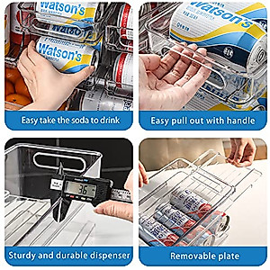 Mano Set of 2 Rolling Soda Can Organizer for Refrigerator, Clear Drink Dispenser for Pop Beer Soda Seltzer Beverage Can Holder, Plastic Fridge Organizer Bins Pantry Storage Rack