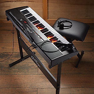 Ashthorpe 61-Key Digital Electronic Keyboard Piano with Light Up Keys, Includes Stand, Bench, Headphones, Mic and Keynote Stickers