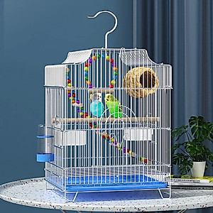 Parakeet Bird Cage, Wire Birdcage Hanging Bird House with Bird Feeder Waterer and Stand, Bird House Accessories for Budgie Parakeets Finches Canaries Lovebirds Small Parrots Cockatiels