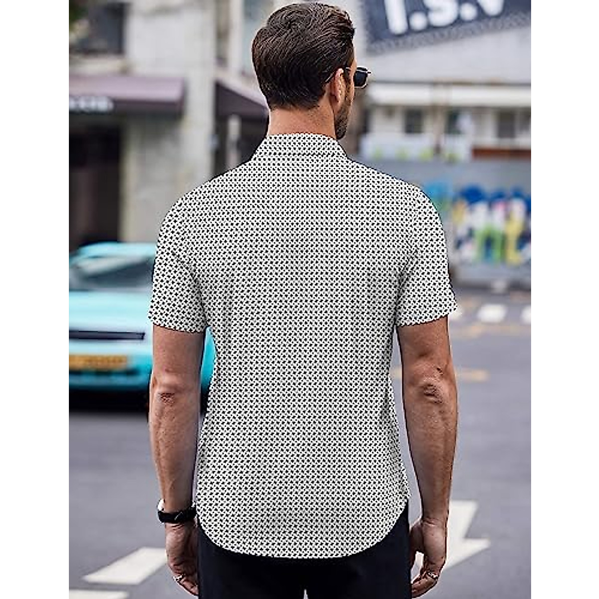 COOFANDY Men's Short Sleeve Slim Fit Dress Shirt Fitted Button Down Fashion Casual Business Polka Dot Printed Shirt