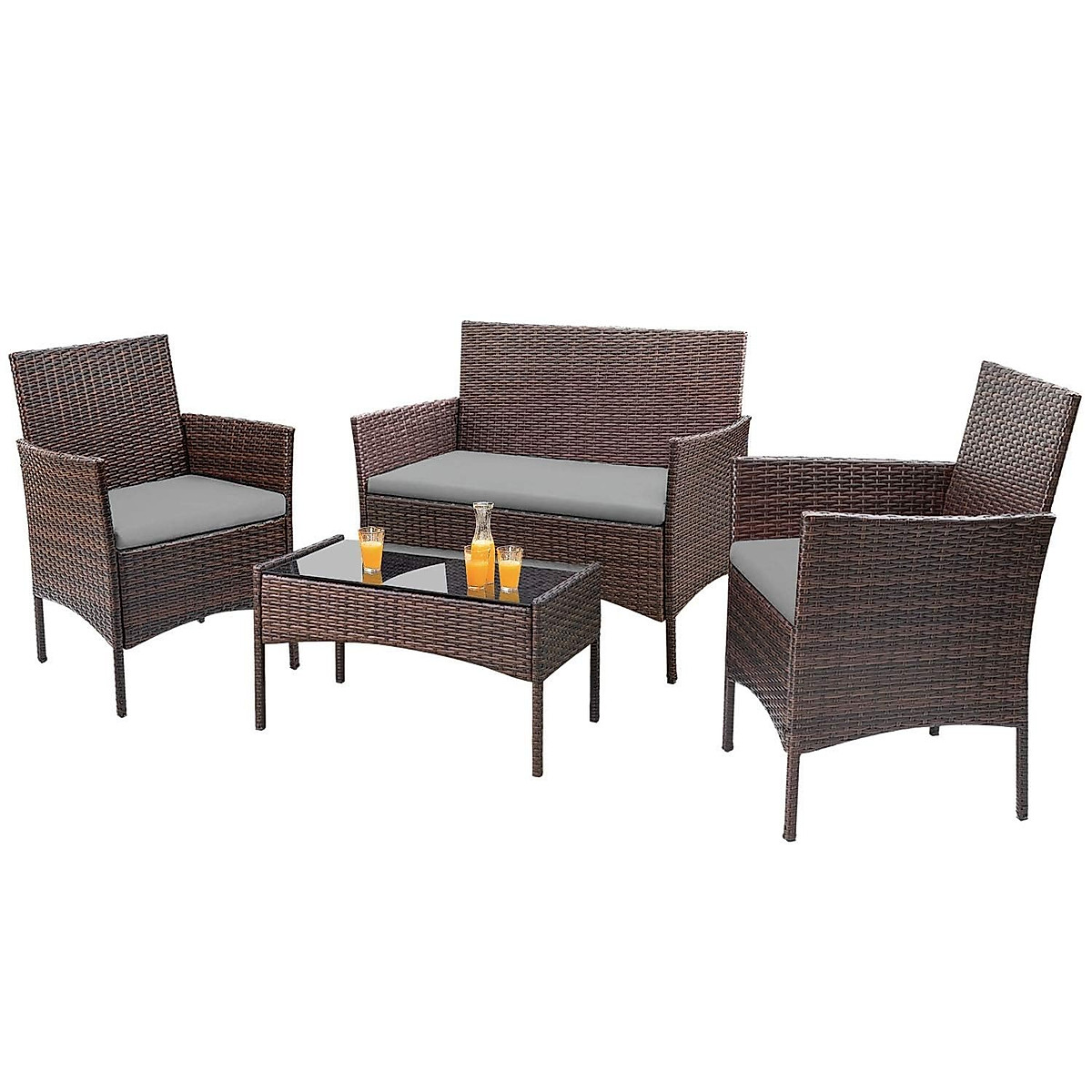 Homall 4 Pieces Patio Rattan Chair Wicker, Outdoor Indoor Use Backyard Porch Garden Poolside Balcony Furniture Sets (Grey)