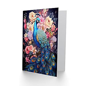 Artery8 Elegant Peacock Bird With Rose Flower Blooms for Wife Her Mum Sister Daughter Mom Gran Nan Birthday Thank You Mothers Day Blank Art Greeting Card