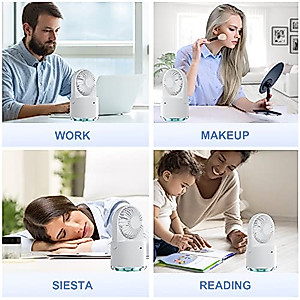 KECYCEYN Desk Fan, Small Cooling Misting Fan with Large Water Tank and 7 Colorful Nightlight, 3 Speeds Rechargeable with 2000mAh Battery Powered Personal Fan for Outdoors, Office, Home(Black)