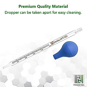 HIBATUL INC 4 Pack 5ml 10ml Glass Graduated Dropper Pipettes Lab Dropper Liquid Essential Oil Transfer with Blue Rubber Cap and Scale