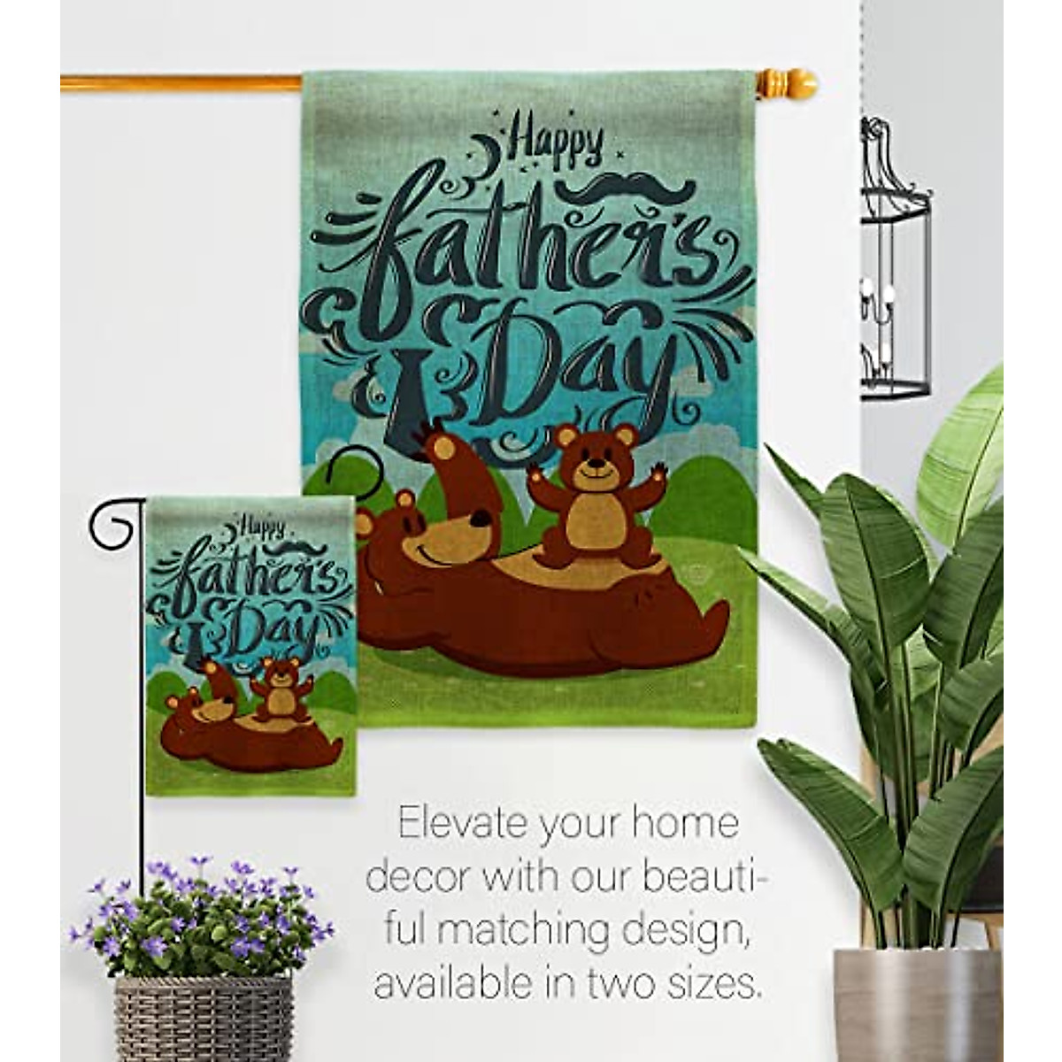 Beary Happy Father's Day Garden Flag - Family Dad Daddy Papa Grandpa Best Parent Sibling Relatives Grandparent - House Decoration Banner Small Yard Gift Double-Sided Made in USA 13 X 18.5